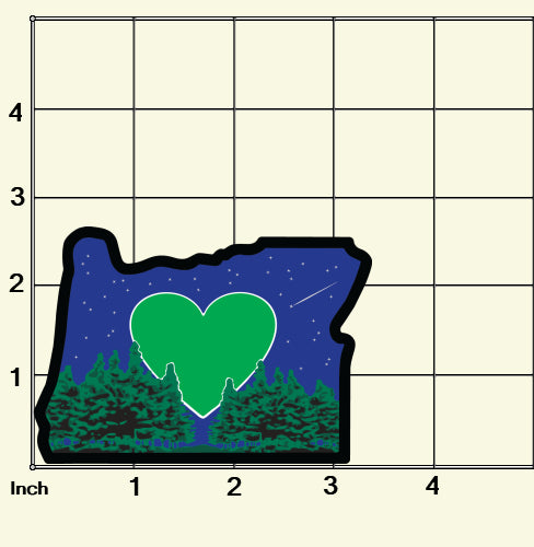 Oregon Sticker with Green Heart Night Sky Star | Heart Sticker Company