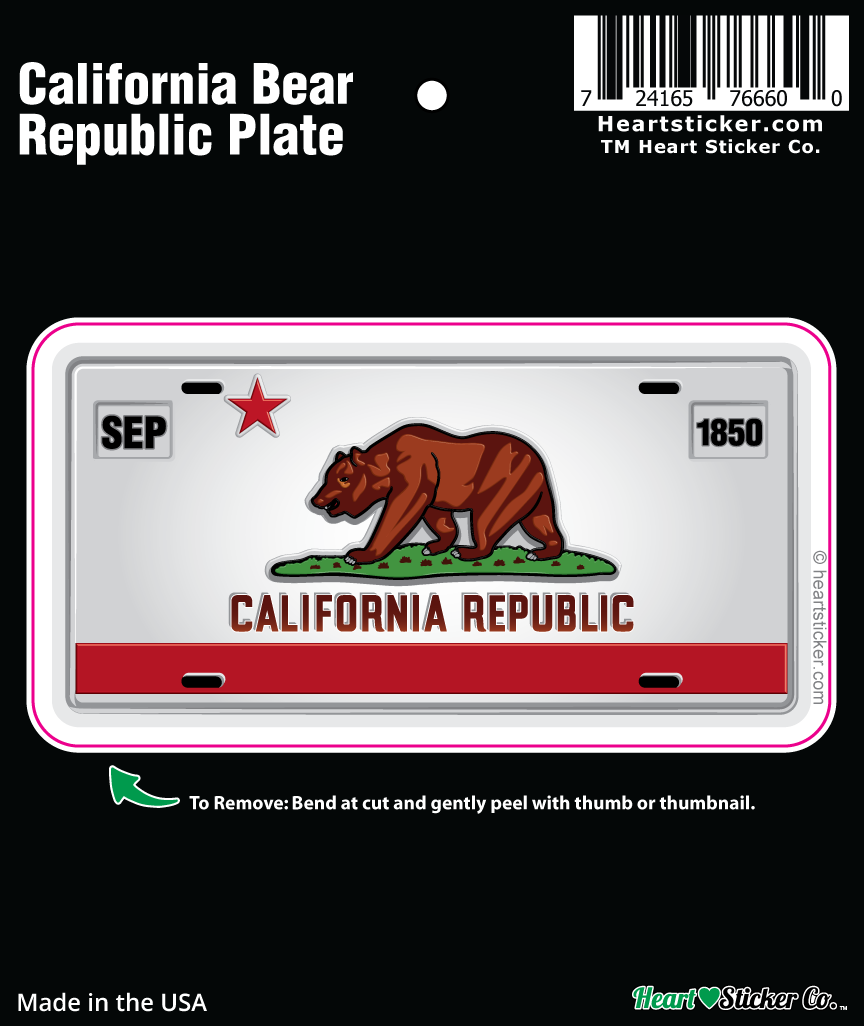 Sticker | California License Plate | Bear Flag – Heart Sticker Company